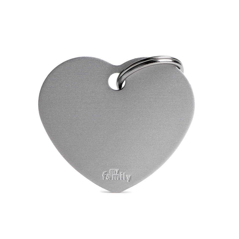 Basic Aluminum Big Heart Grey ID Tag - MyFamily | Dog.Dog.Cat.