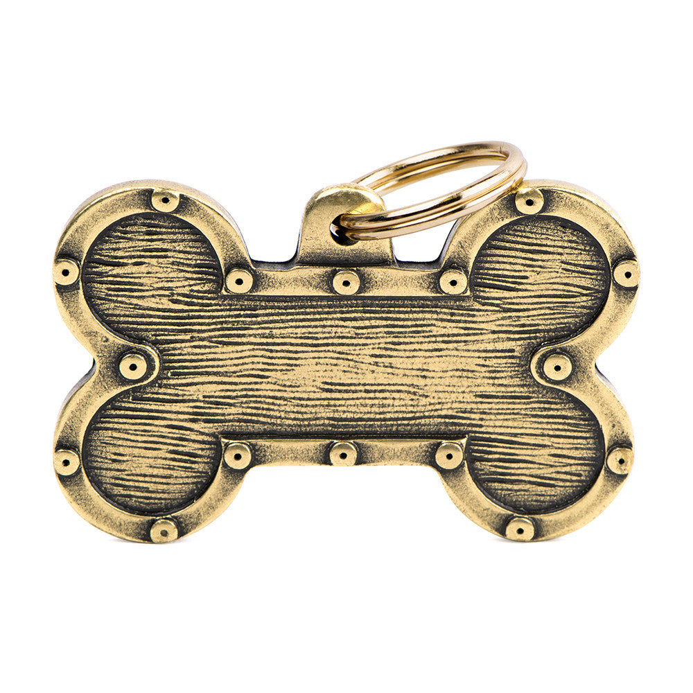 Bronx XL Bone Futuristic English Brass ID Tag - MyFamily | Dog.Dog.Cat.